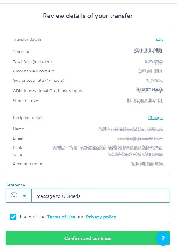 Pay through transferwise - GDMedz