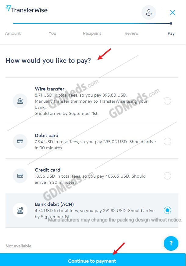 Pay through transferwise - GDMedz